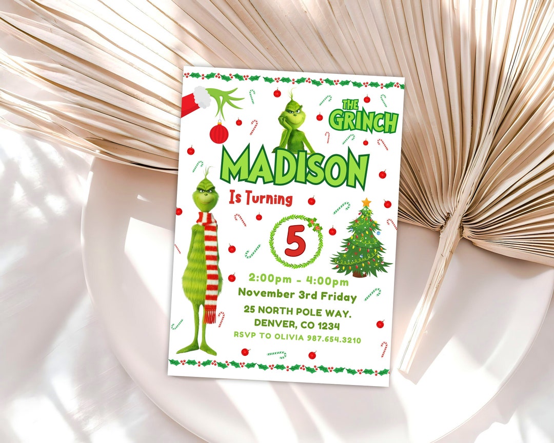 Editable Grinch Birthday Invitation Merry Grinchmas - Etsy UK