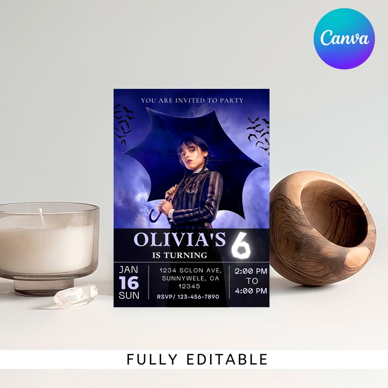 Editable Wednesday Addams Birthday Invitation Template - Etsy Australia