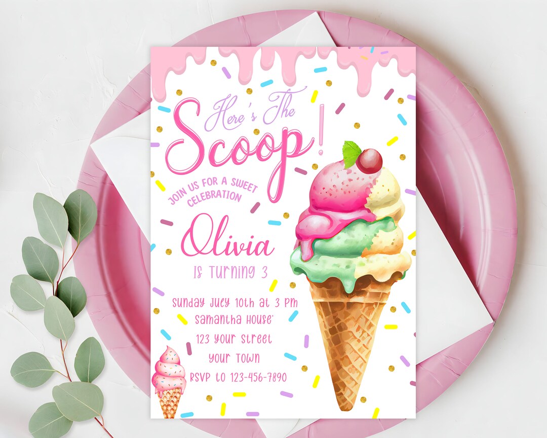 Ice Cream Party Invitation Ice Cream Invitation Here's - Etsy