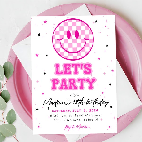 Smiley Face Birthday Invite - Etsy