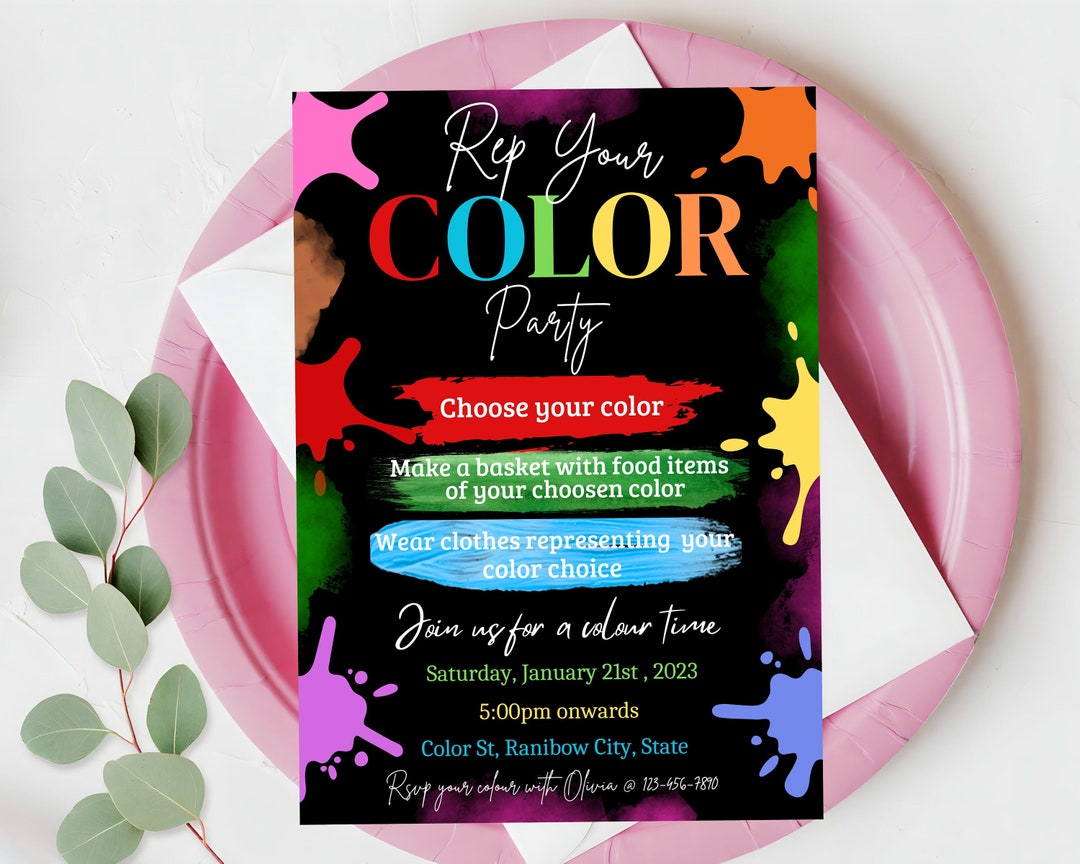 Color Party Invitation, Editable Template Online, Rainbow Party ...
