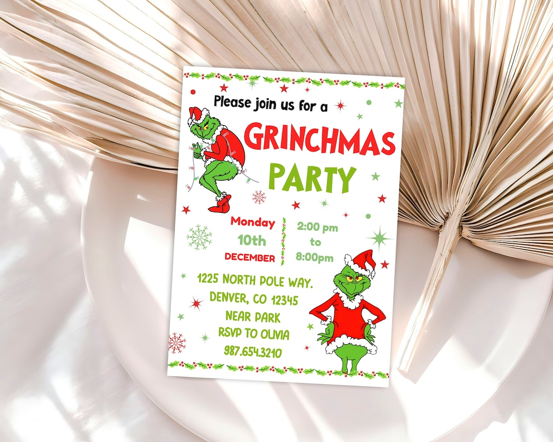 Editable Grinch Party Invitation, Merry Grinchmas Invitation, Christmas ...