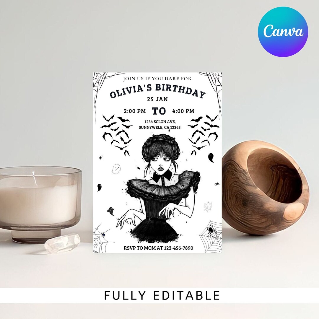 Modèle d'invitation d'anniversaire d'Addams de - Etsy France