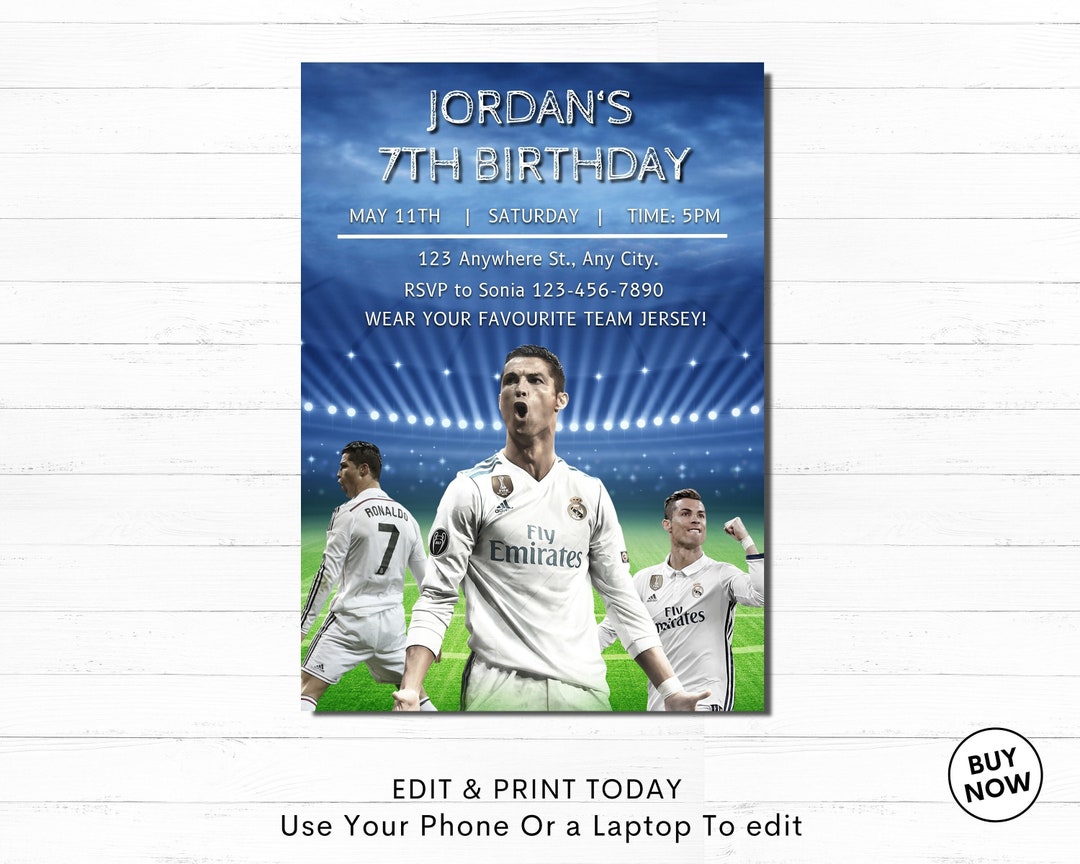 Cristiano Ronaldo Birthday Invitation, Soccer Digital Party Invite ... Cristiano Ronaldo Birthday Invitation, Soccer Digital Party Invite ...