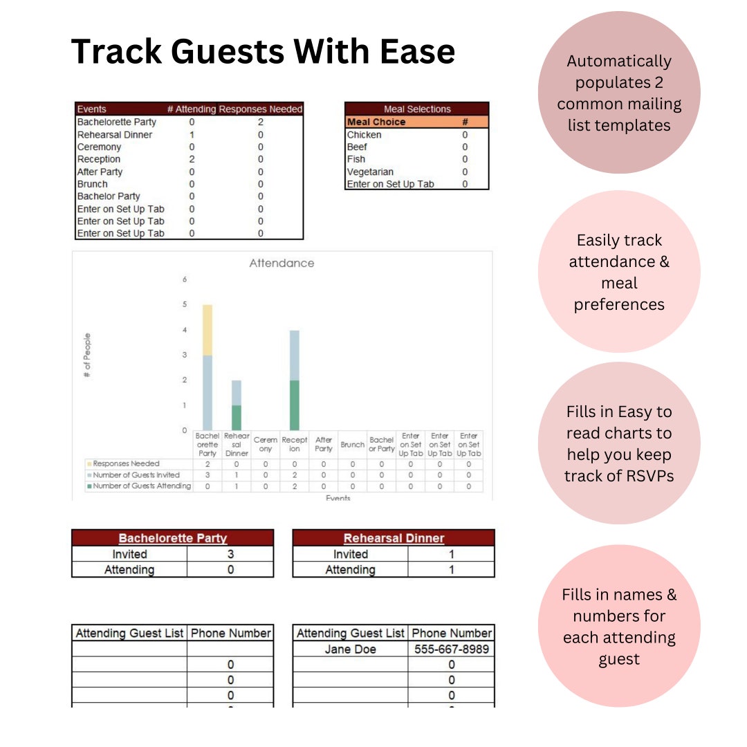 Wedding Guest List Planner | Seating Chart | Meal Tracking | Guest RSVP ...