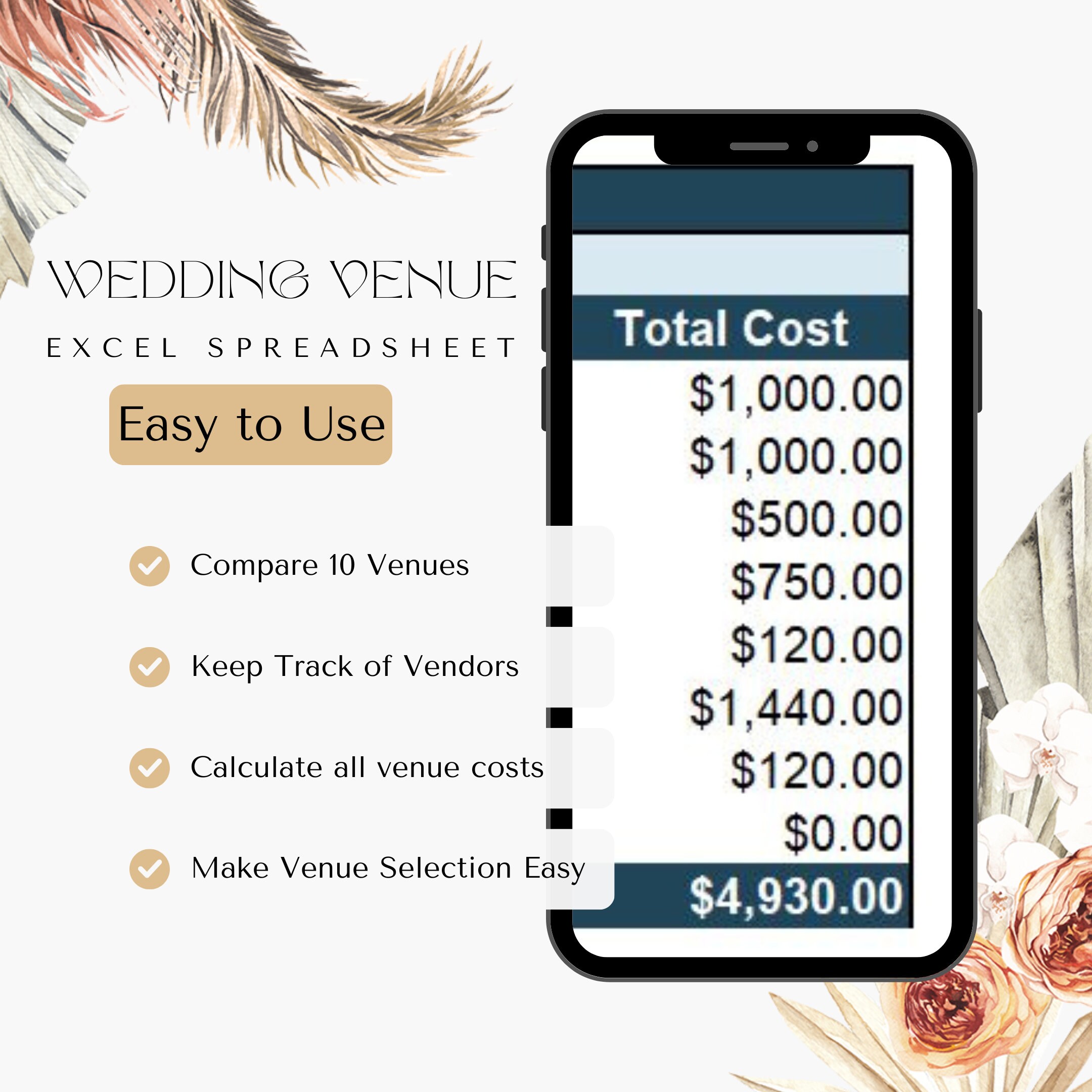 Wedding Venue Comparison Spreadsheet for Excel - Etsy