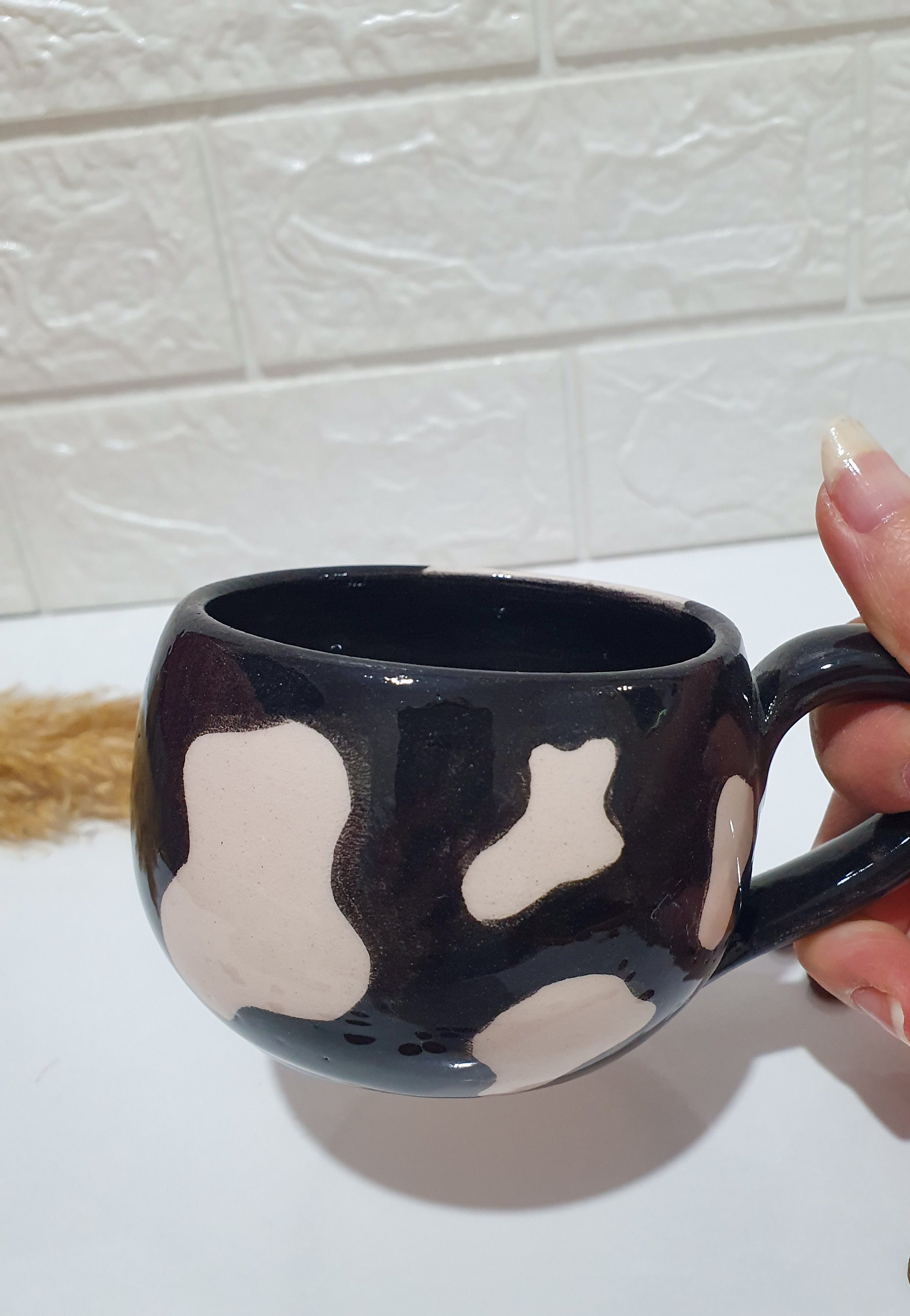 COW SPOT MUG Handmade Ceramic Set for Couple, Black and White Hand ...