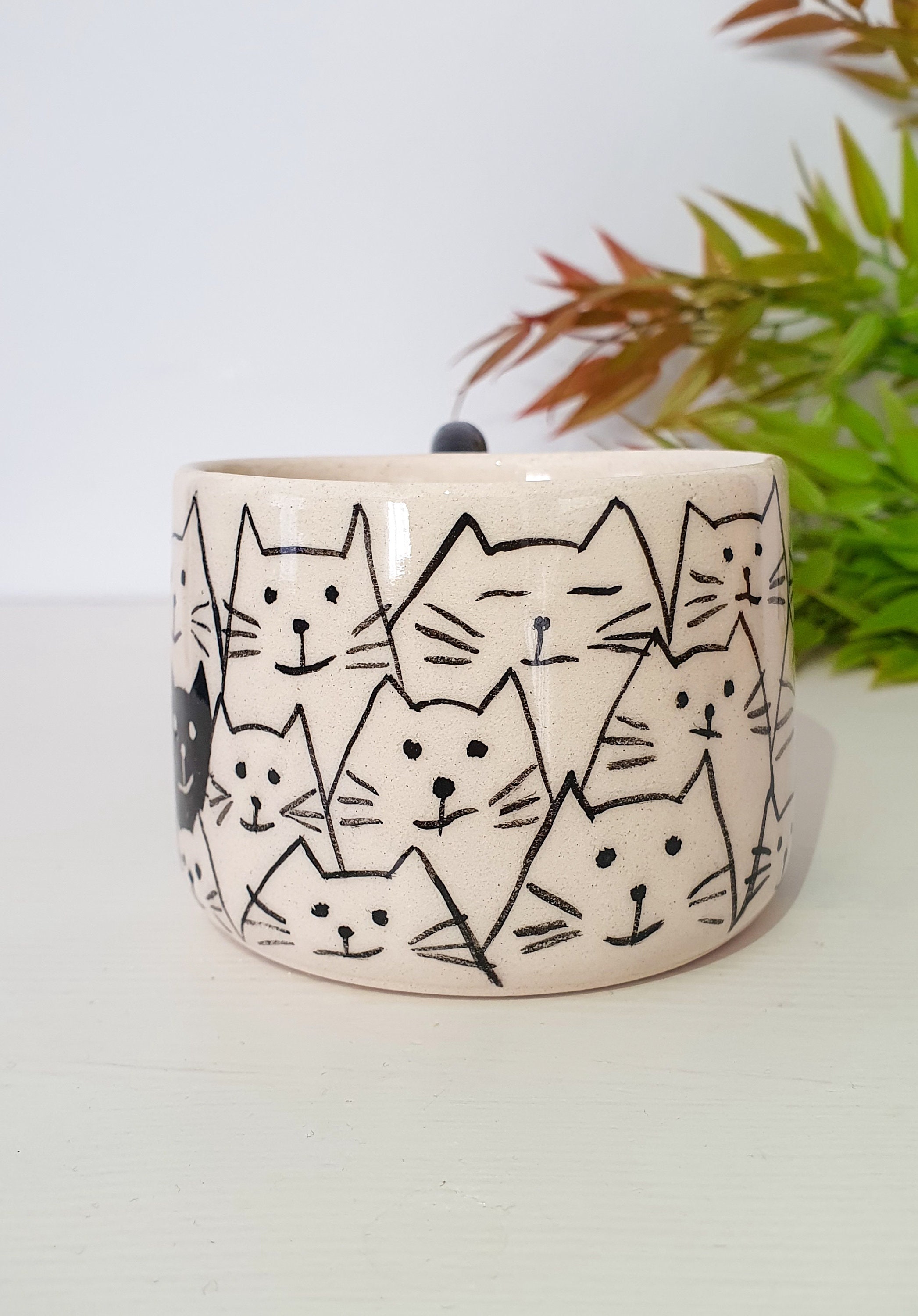HANDMADE Ceramic CAT MUG, 6 Oz Kawaii Coffee Cup, Hand-painted Large ...