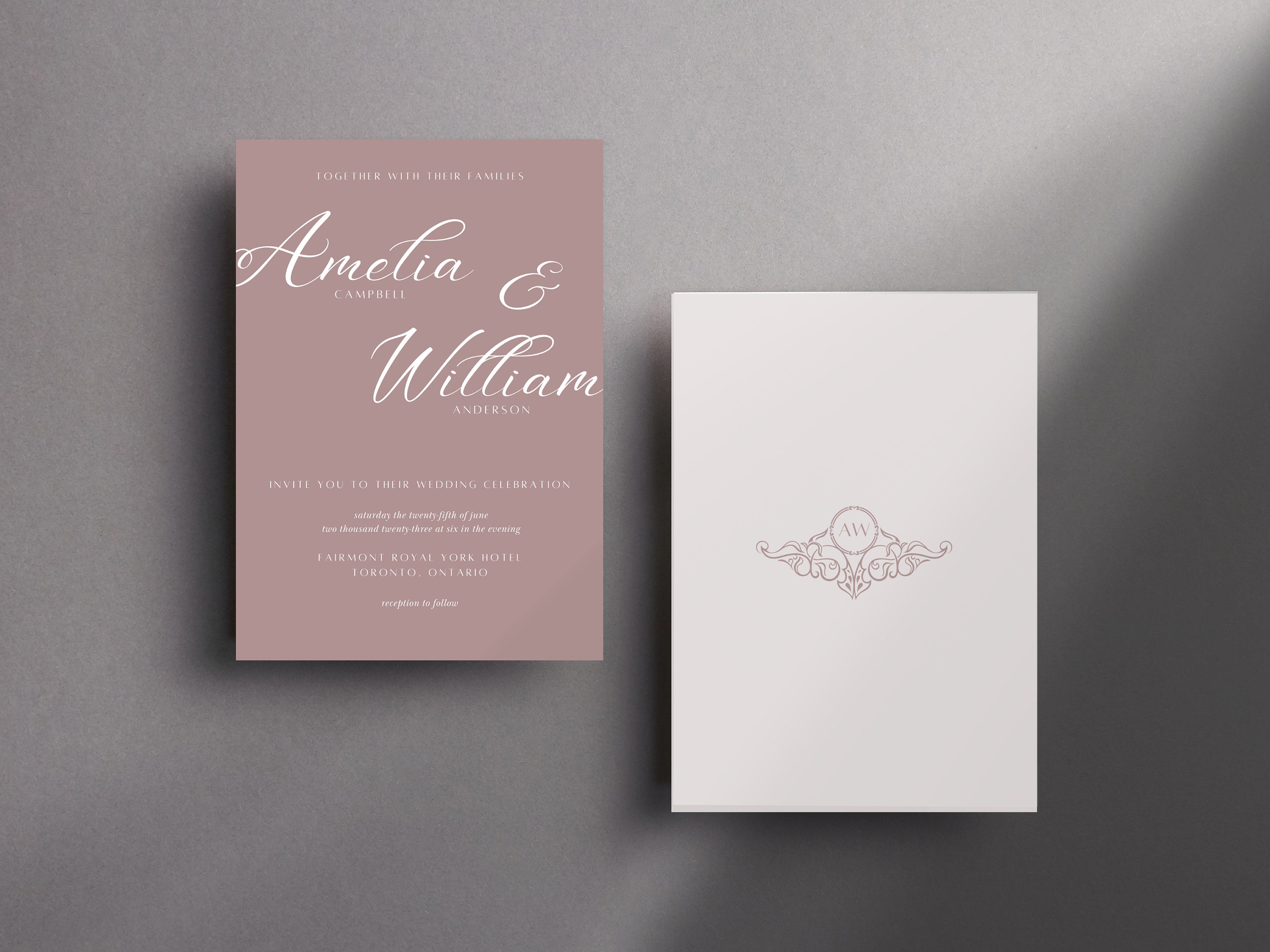 Rose Gold Minimalist Wedding Invitation | Editable Canva Template ...