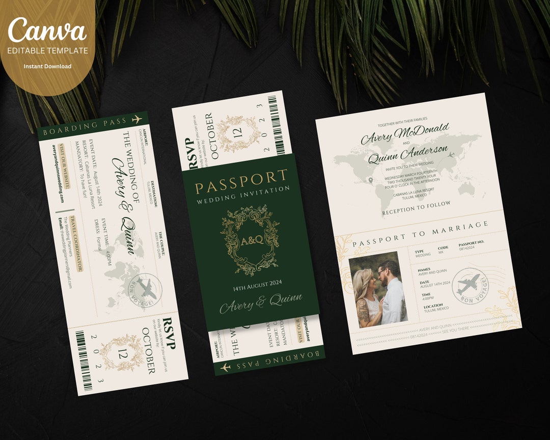 Passport Wedding Invitation Boarding Pass Template Editable Destination ...