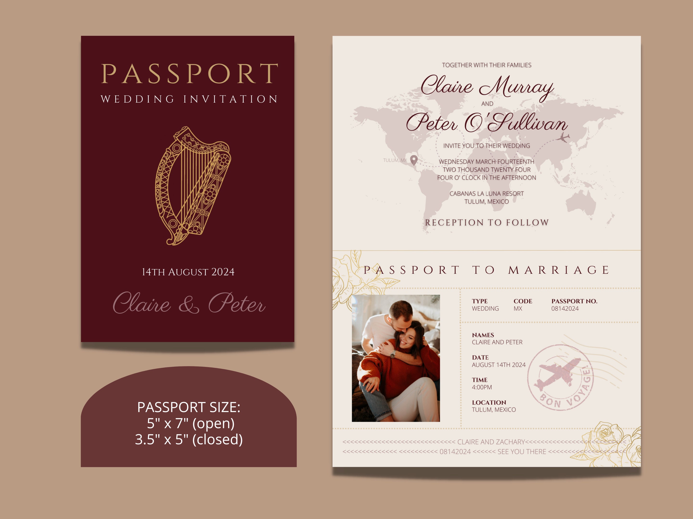 Passport Wedding Invitation Boarding Pass Editable Template Destination ...