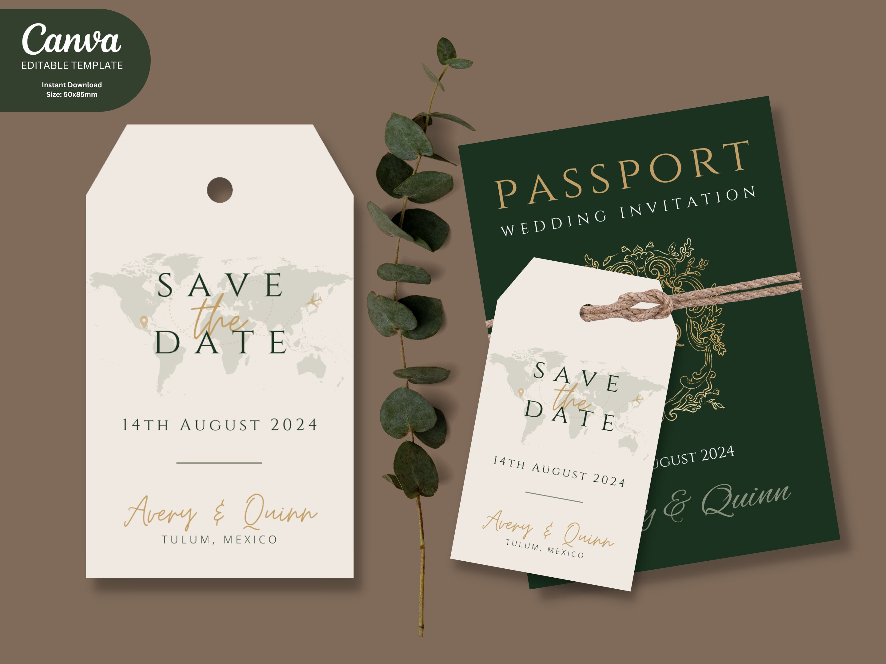 Passport Save the Date Wedding Invitation Luggage Tag Template Editable ...