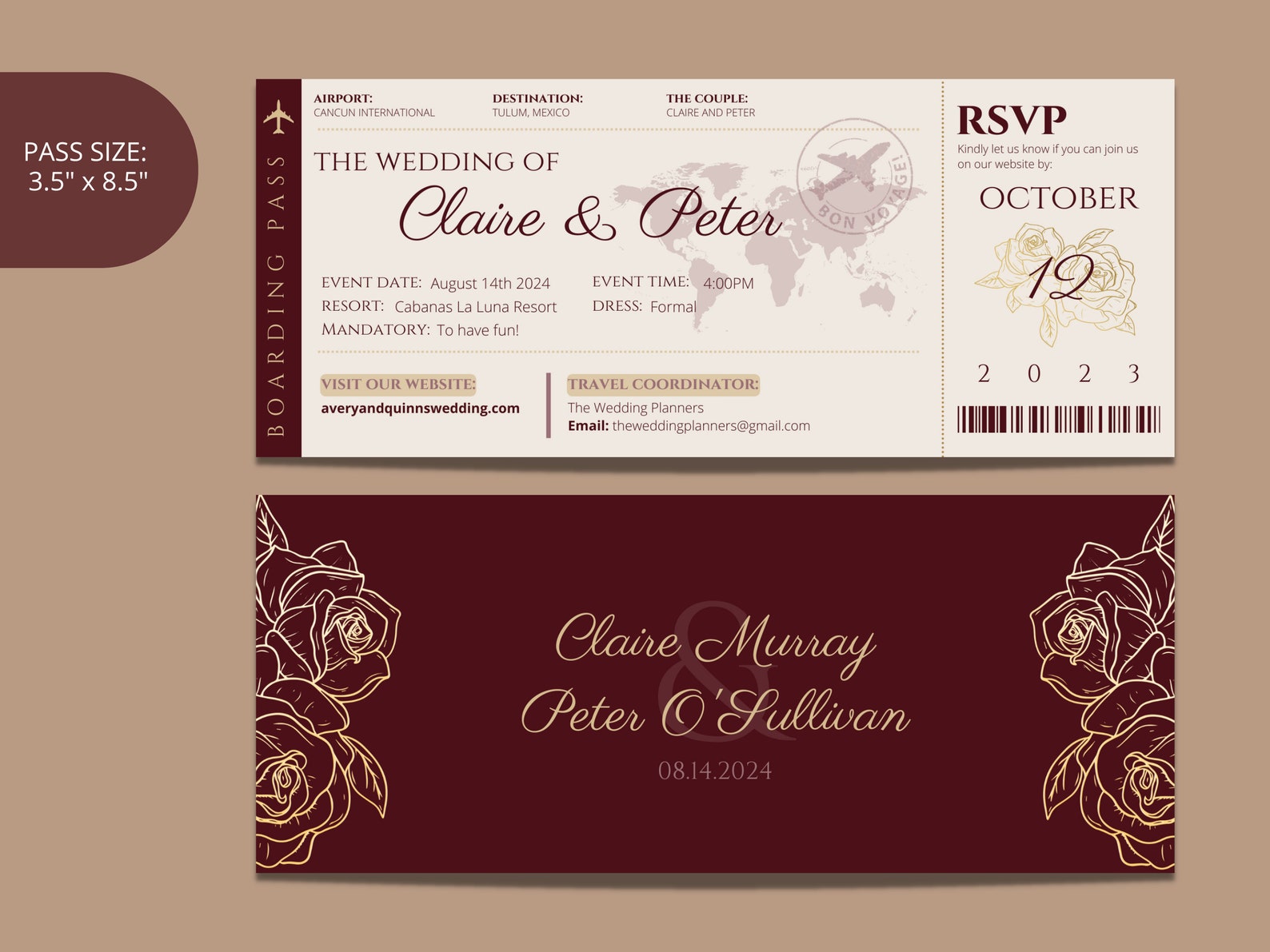 Passport Wedding Invitation Boarding Pass Editable Template Destination ...