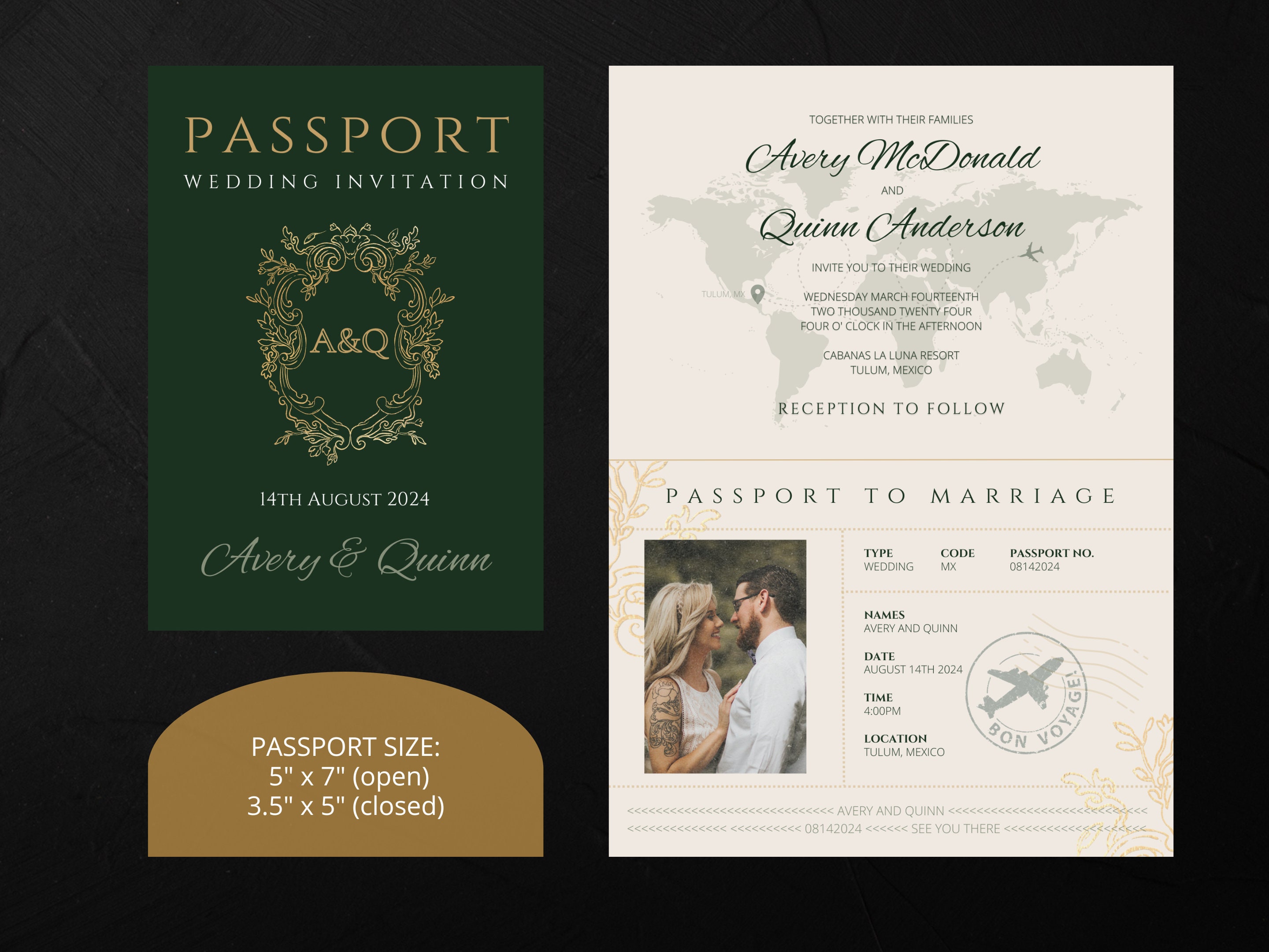 Passport Wedding Invitation Boarding Pass Template Editable Destination Wedding Invitation Dark ...