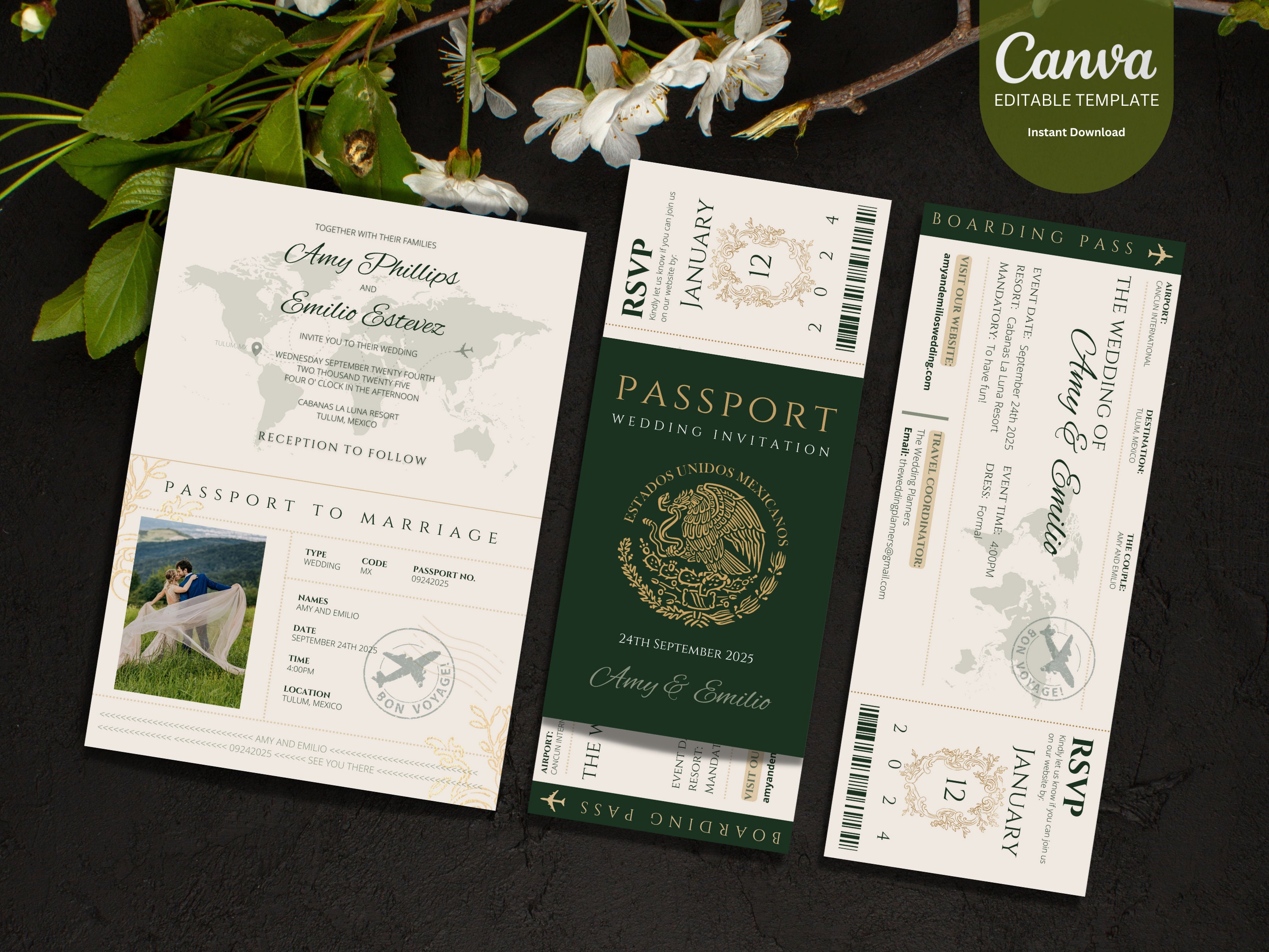 Passport Wedding Invitation Boarding Pass Template Editable Destination ...