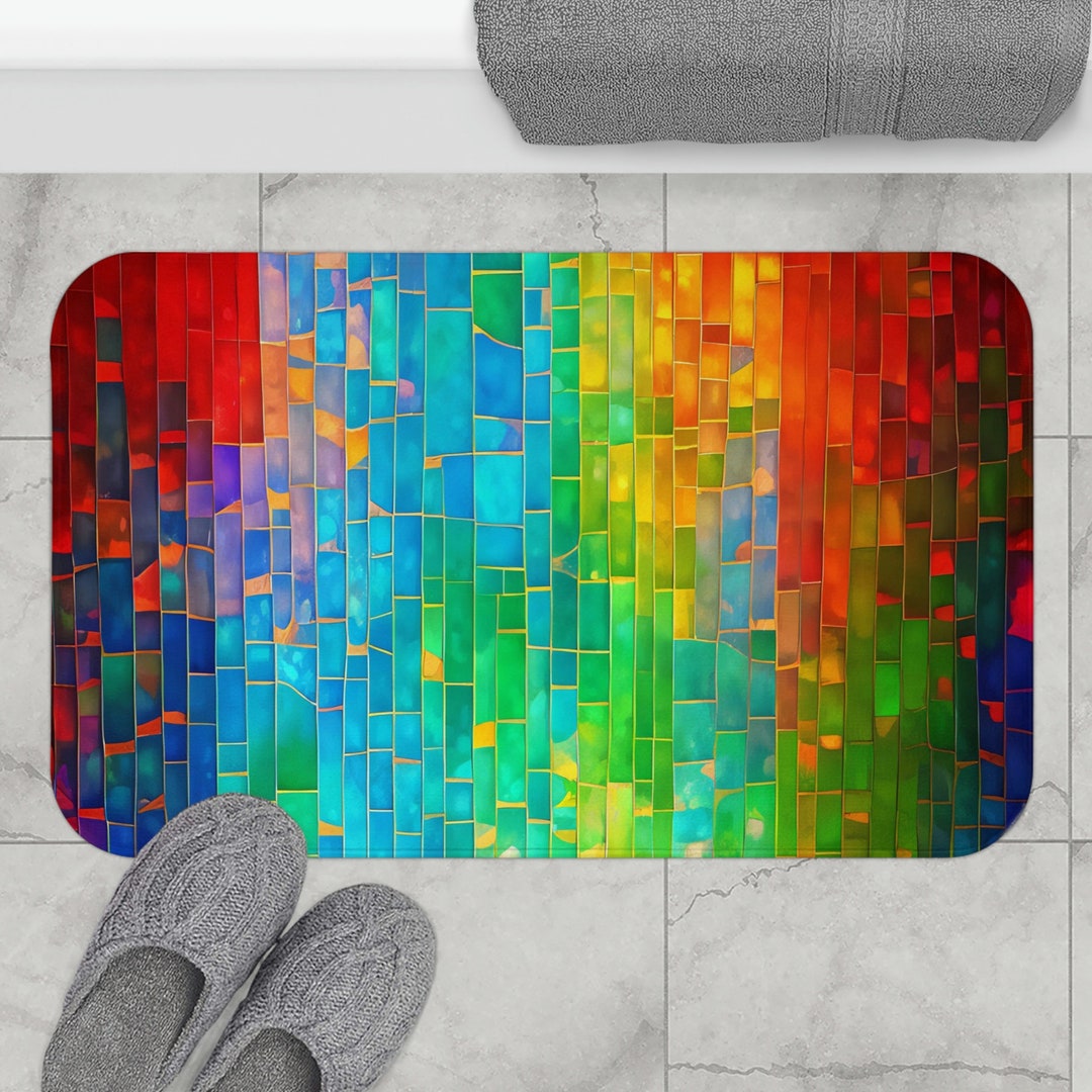 Stained Glass Bath Mat - Colorful Rainbow Evokes Joy, Peace, Serenity ...