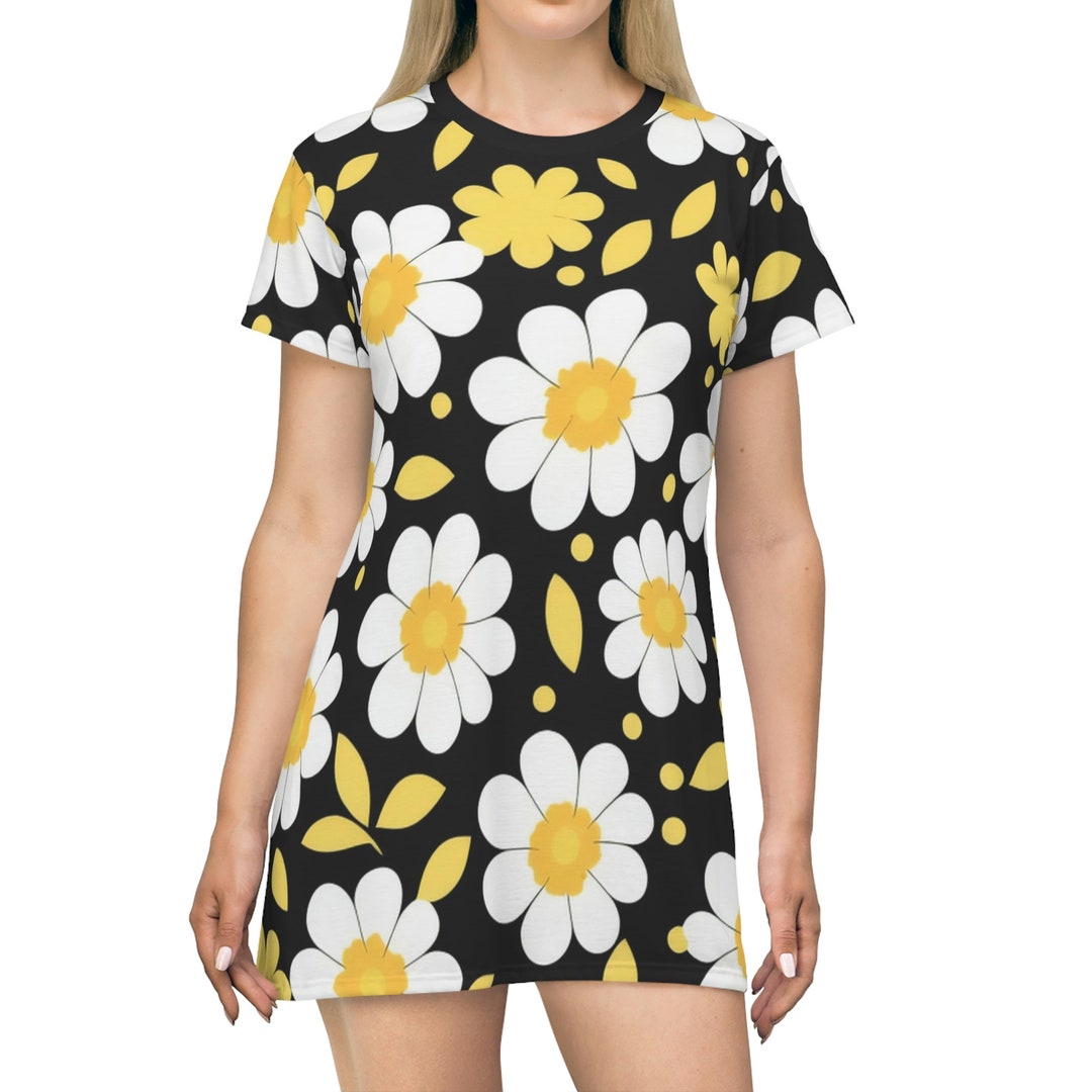 Fun 70s Daisy Dress - Retro, White, Floral Spring/summer Minidress ...