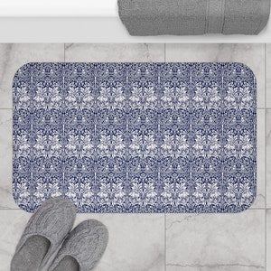 William Morris Brer Rabbit Bath Mat Floral, Navy, Mid Century ...