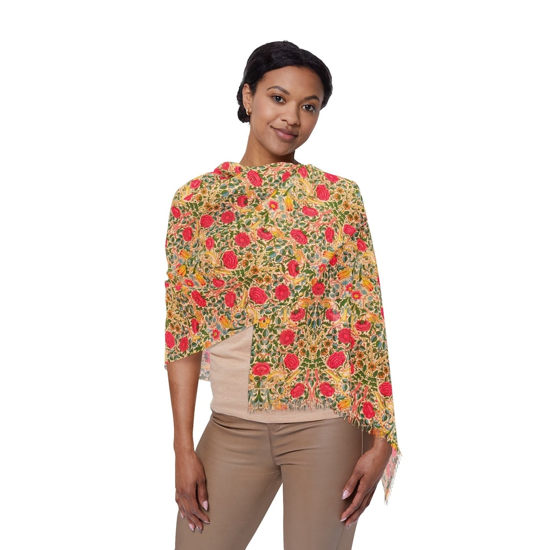William Morris Rose Capri Scarf - Lightweight, Floral, Pink, Yellow ...