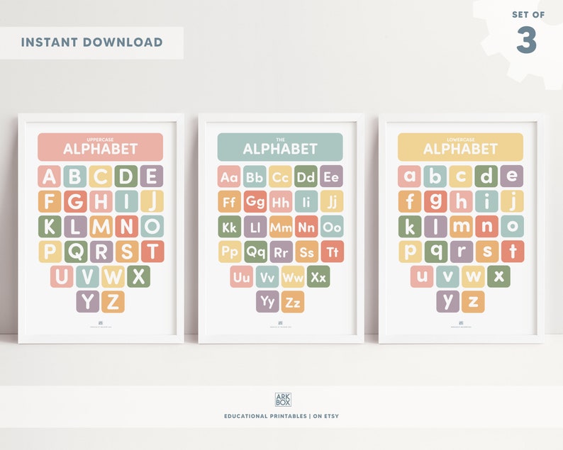 Rainbow Alphabet Poster, Handwriting Chart Print, Educational Wall Art ...
