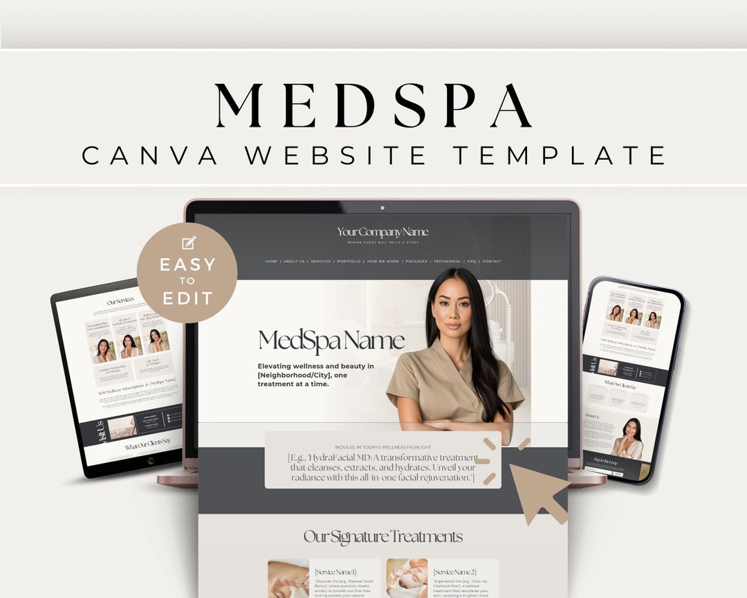 Modelo Medspa, site Canva do dermatologista, página inicial do injetor de enfermeira, site de ...