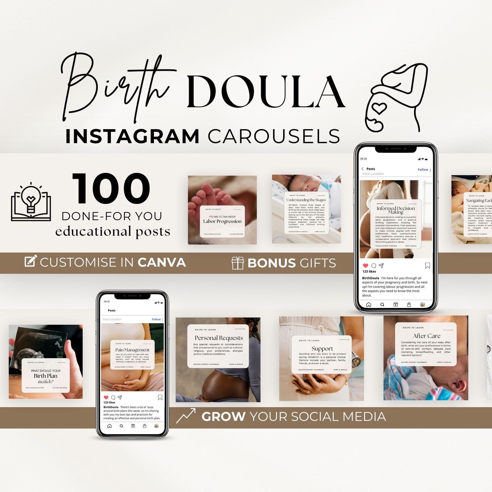 Doula Instagram Posts, Birth Doula Instagram Template, Childbirth ...