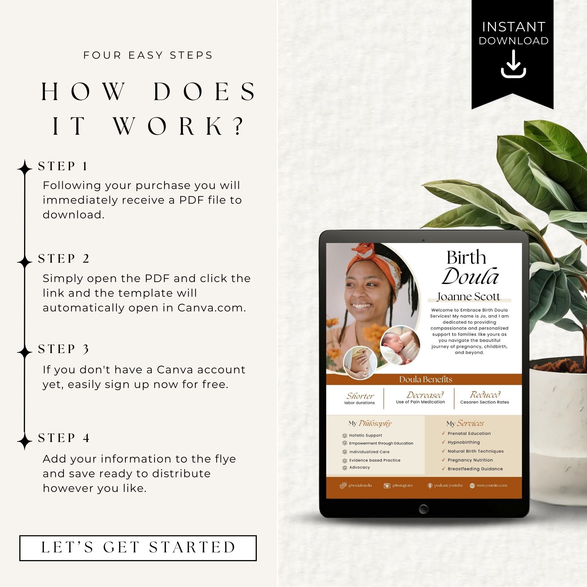 Birth Doula Brochure, Doula Business Flyer, Birth Worker Client Handout ...