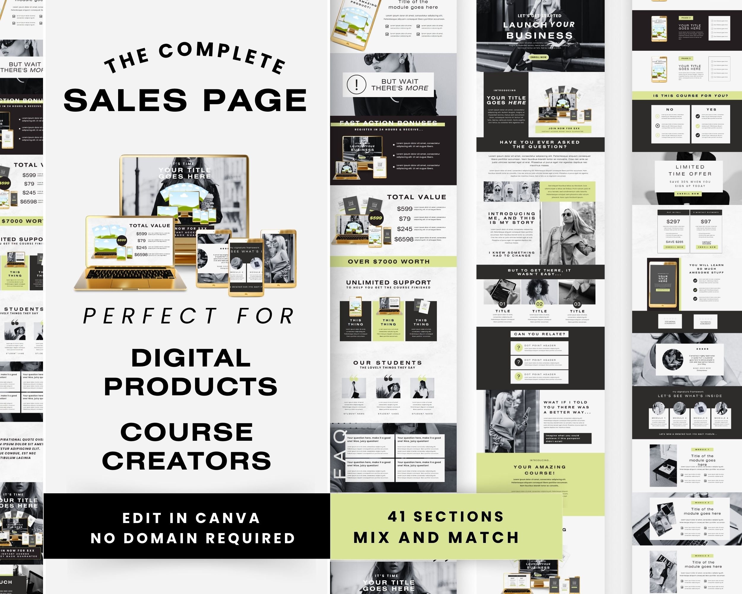 Digital Product Sales Page Canva, Membership Sales Page, Coach Lead ...