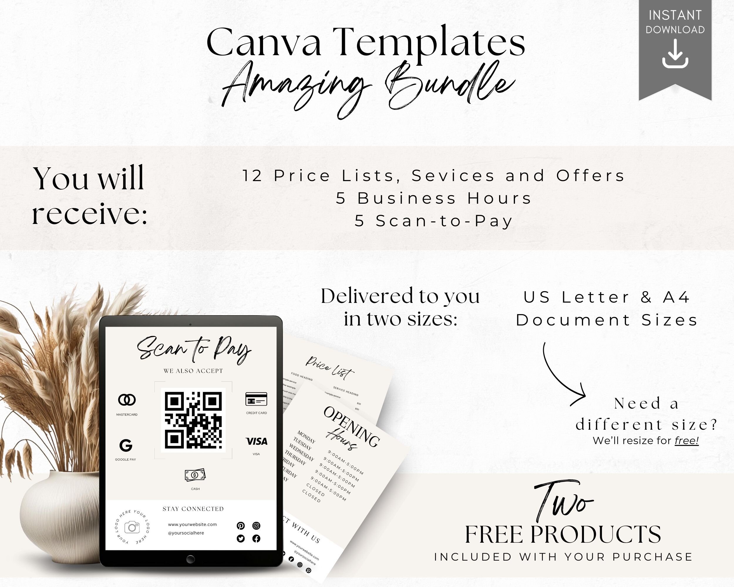 Business Price List, Small Business Sign Templates, Scan to Pay Bundle ...