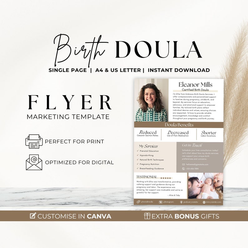 Birth Doula Flyer, Doula Business Brochure, Birth Worker Client Handout ...