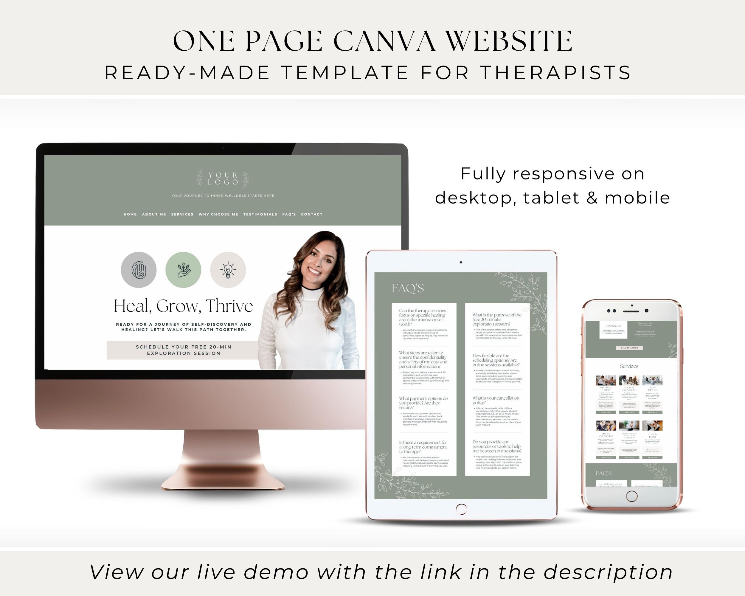 Therapist Website Canva Template: One-page Design (digital Download) - Etsy