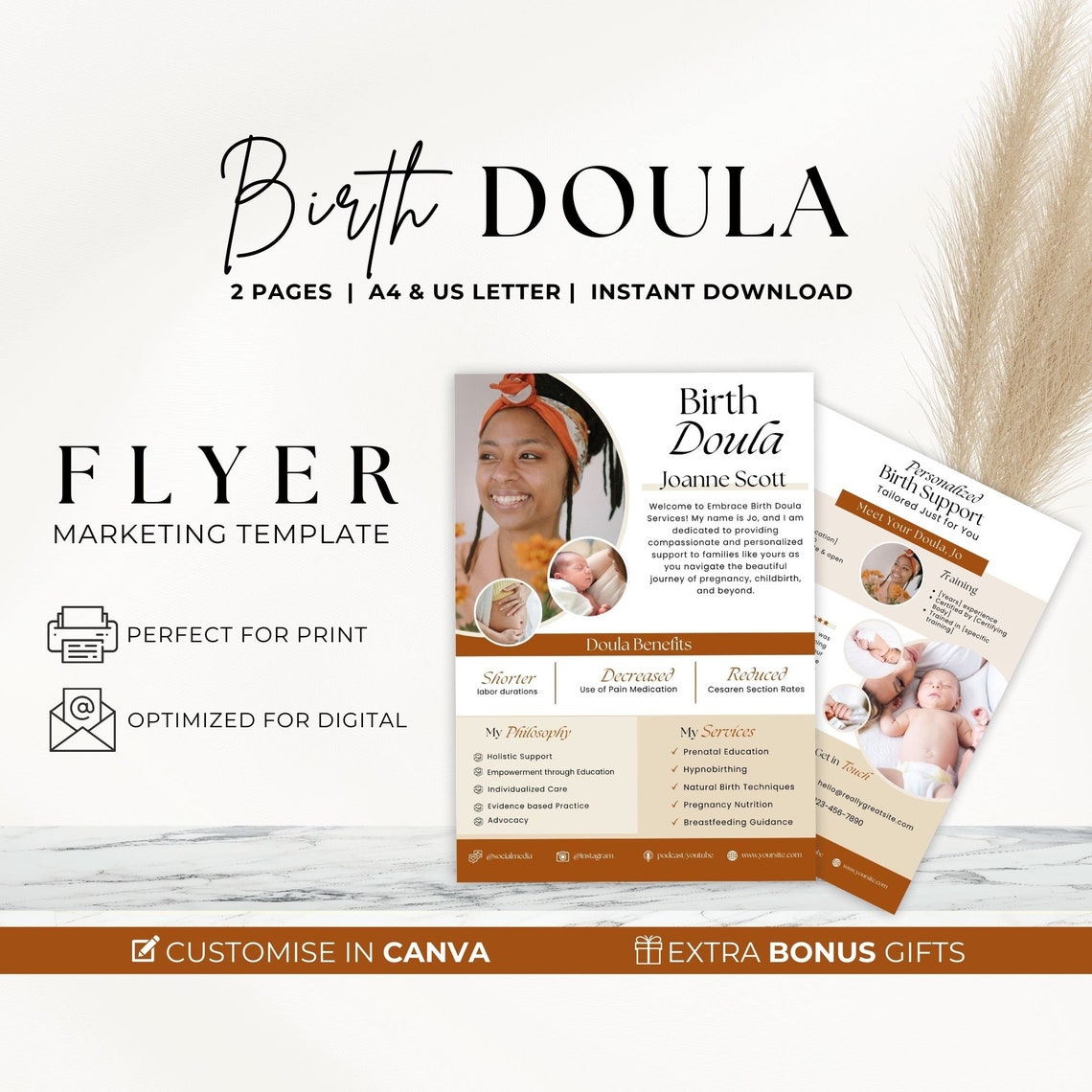 Birth Doula Brochure, Doula Business Flyer, Birth Worker Client Handout ...