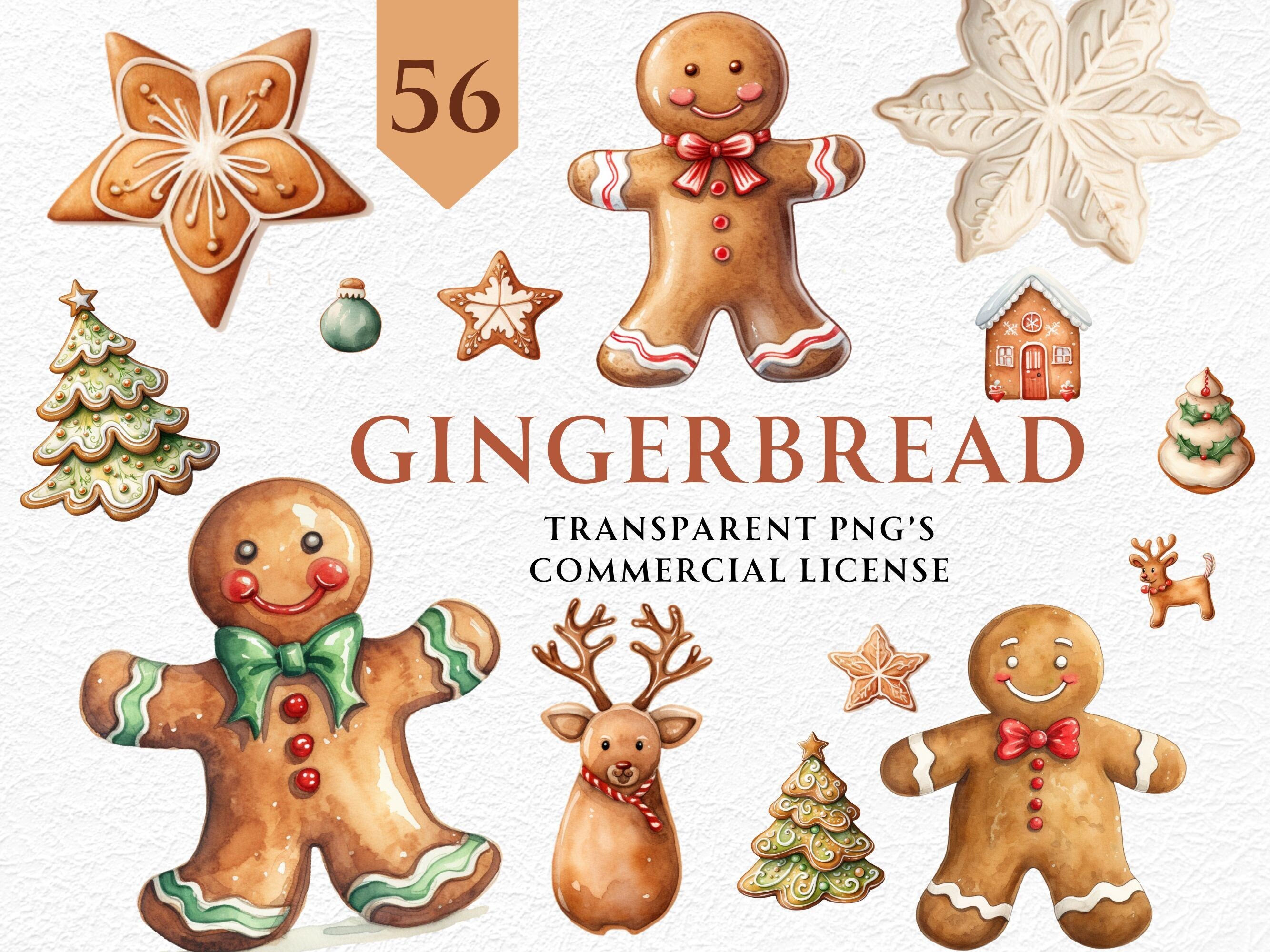 Watercolour Gingerbread Clipart, Gingerbread Men and Cookies, Christmas ...