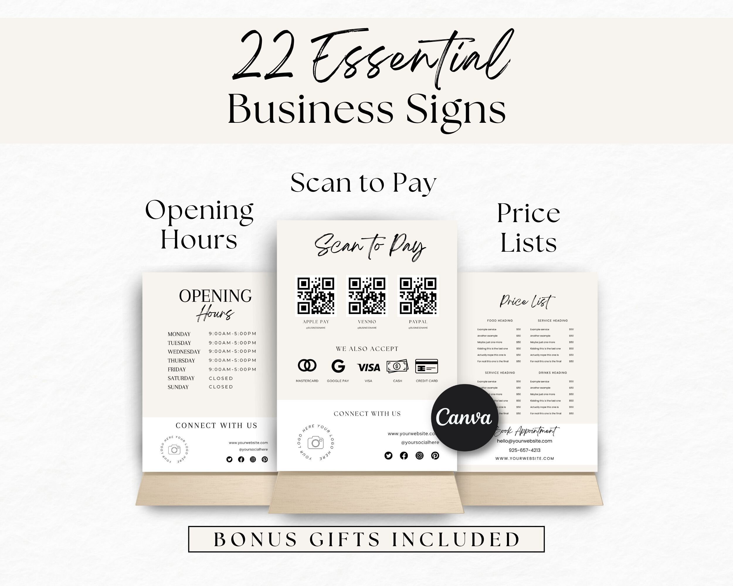 Business Price List, Small Business Sign Templates, Scan to Pay Bundle ...