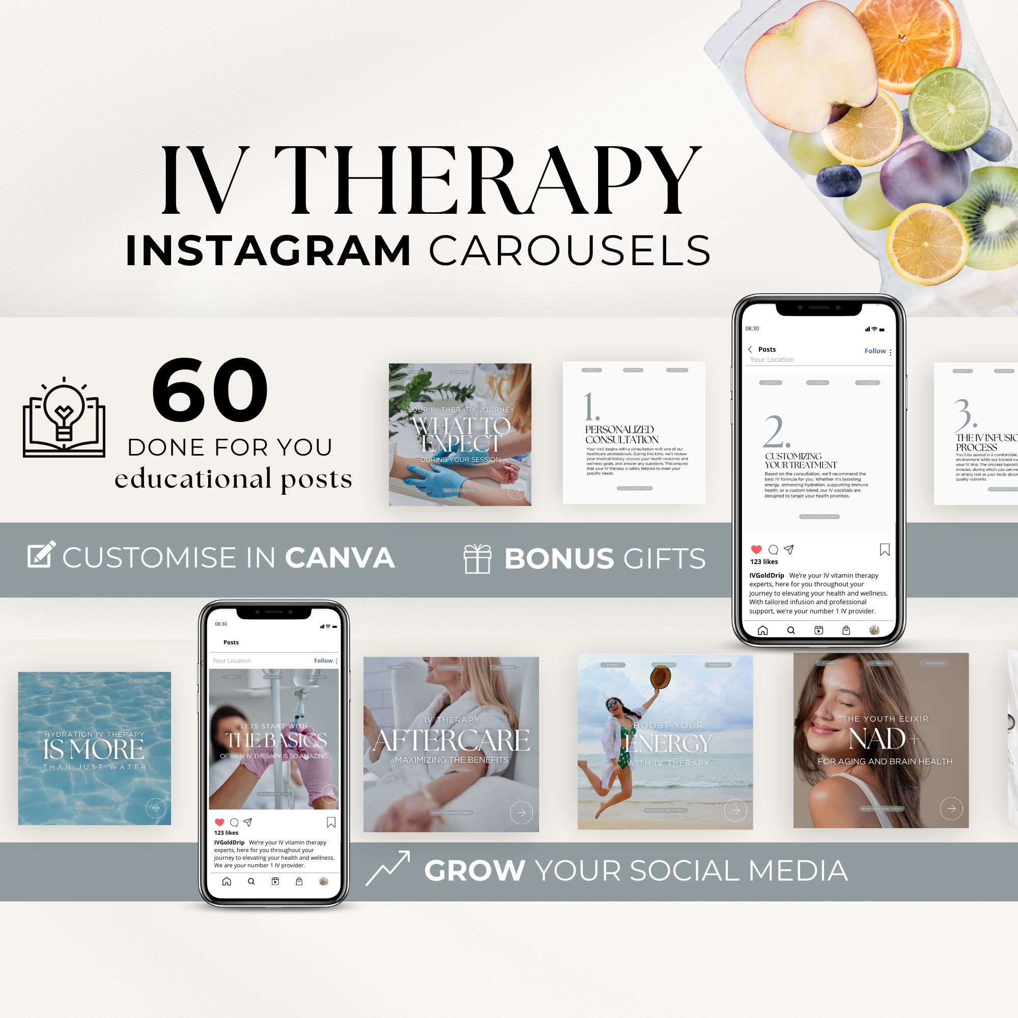 IV Therapy Instagram Templates, IV Cocktail Drip, IV Therapy Branding ...