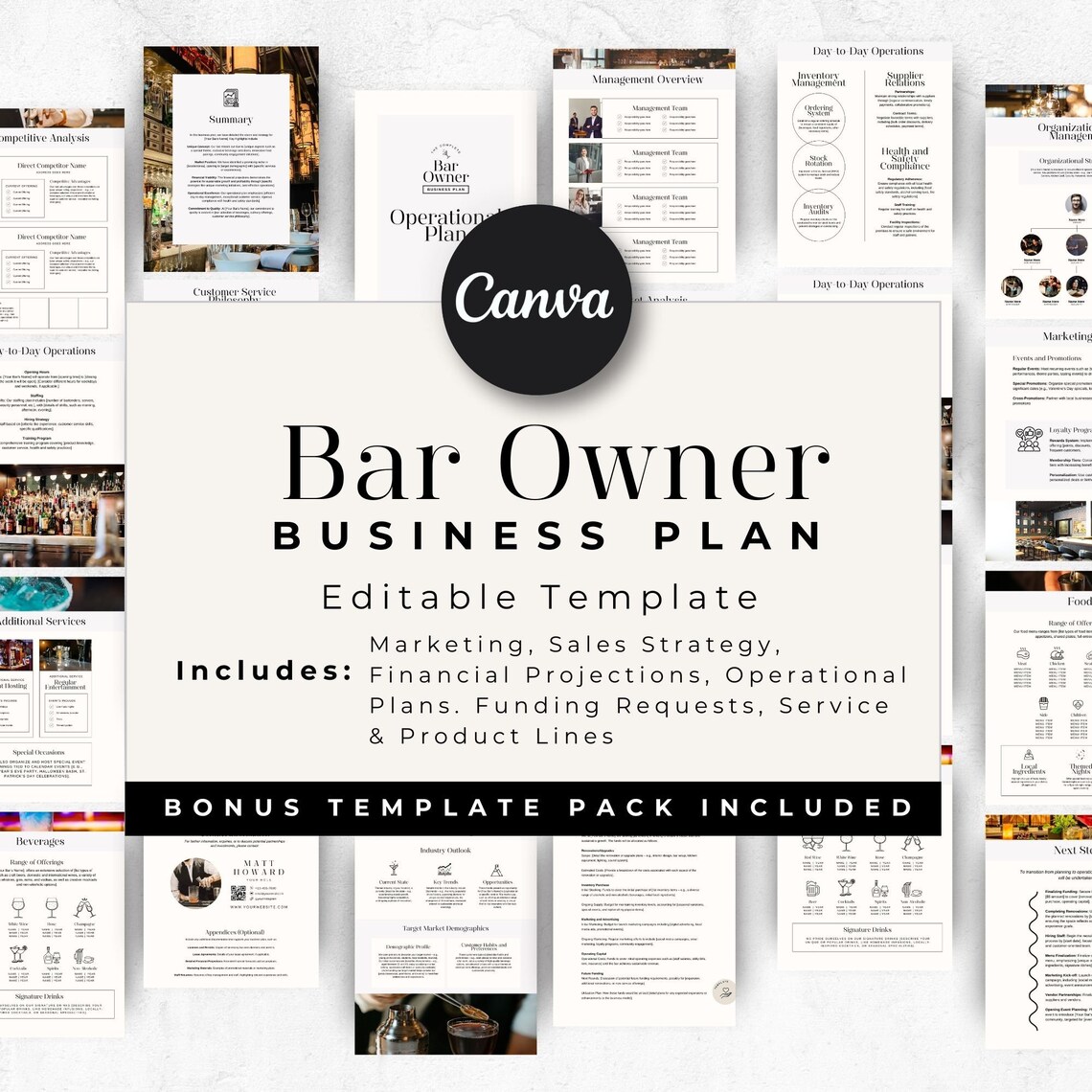 Bar Owner Business Plan, Canva Workbook Template, Startup and Small ...