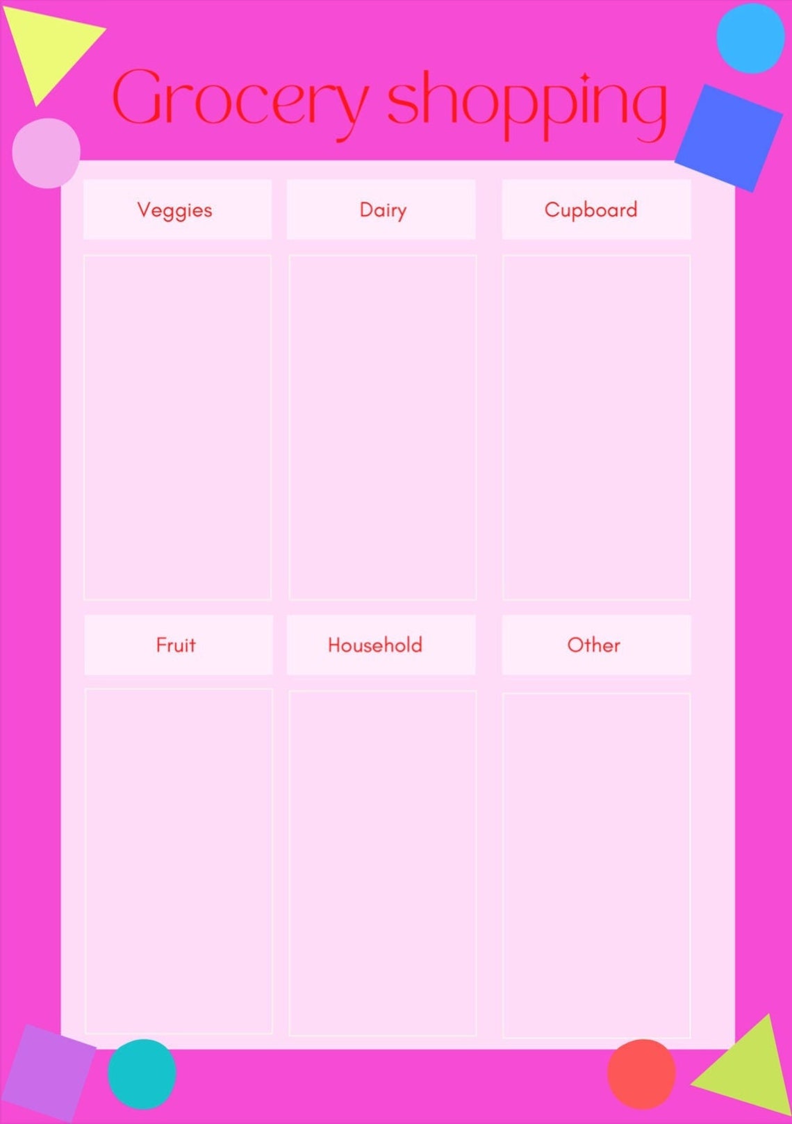 Grocery Shopping List Printable | Food Shopping List| Weekly Food ...