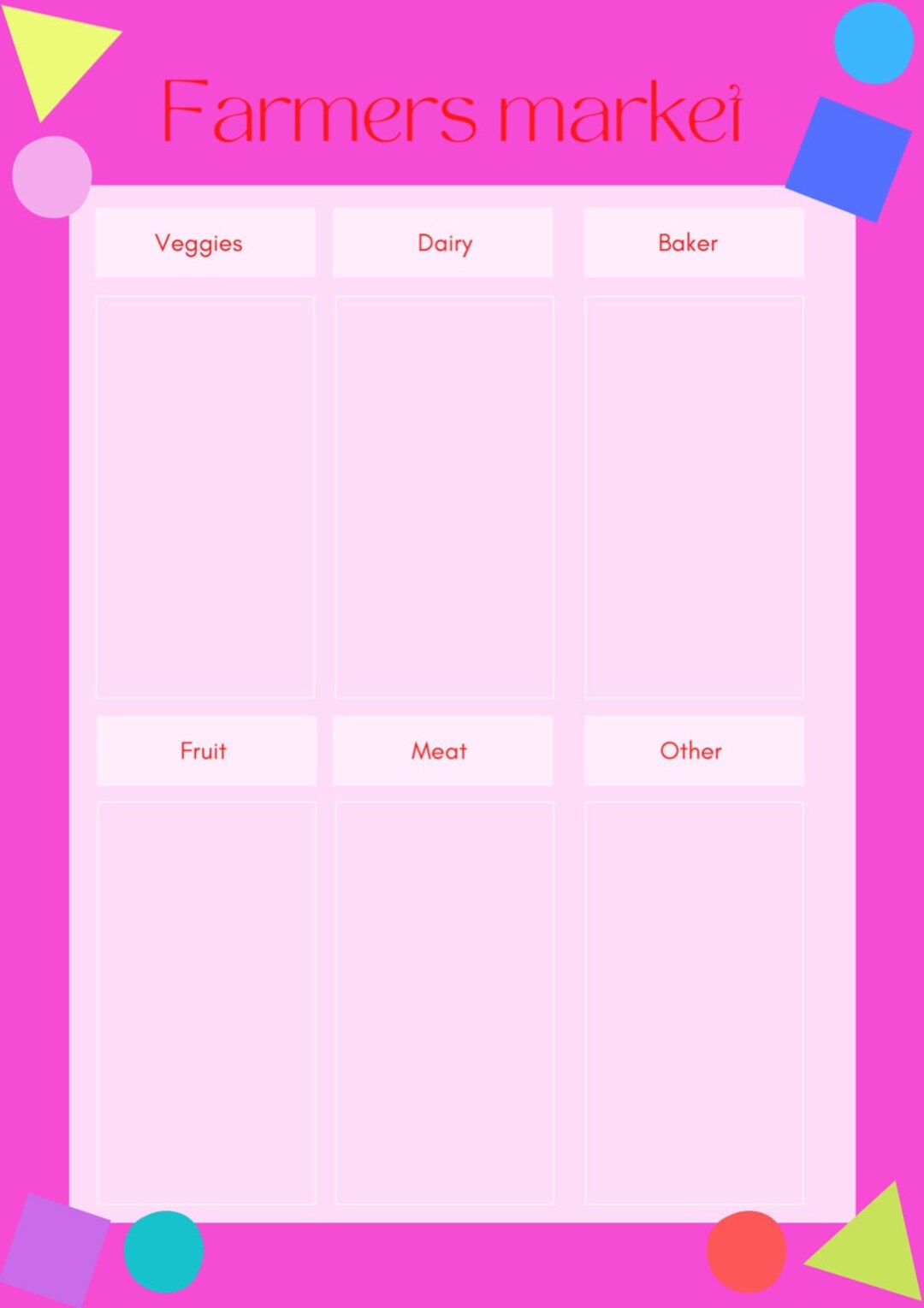 Farmers Market Shopping List Printable | Market Shopping List| Weekly ...