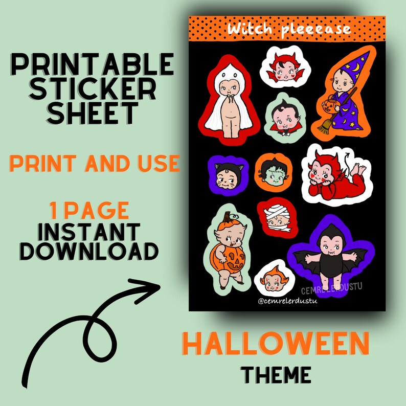 Fall Halloween Sticker Sheet: Hand-drawn Autumn Printable (digital ...