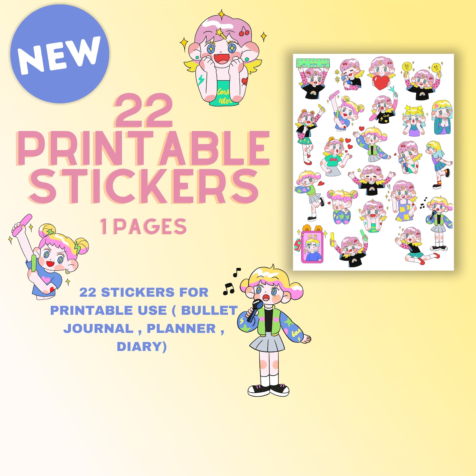 Printable Stickers, Cute Stickers, Digital Stickers, Stickers, Kawaii