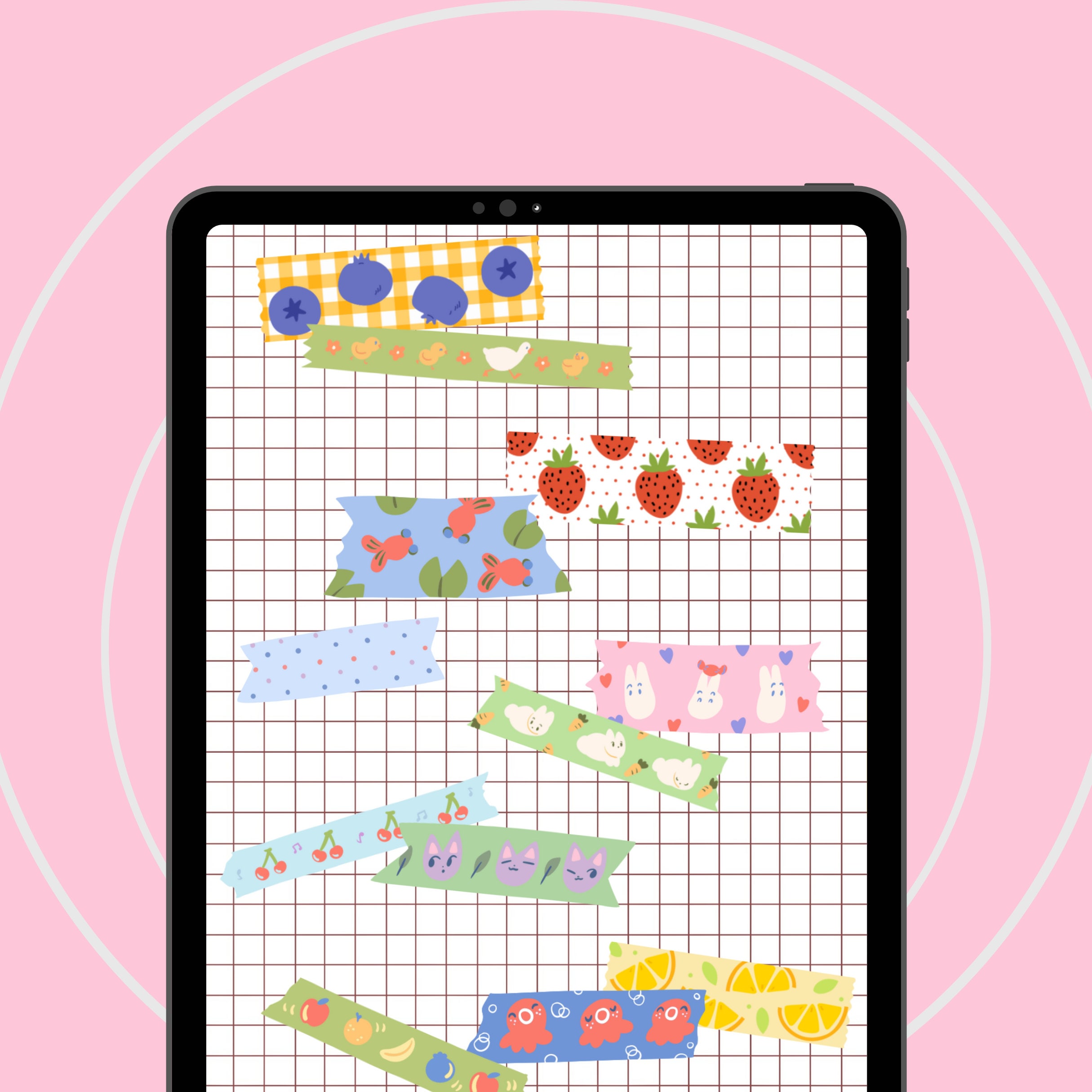 Cute Washi Tape Digital Stickers Set for Goodnotes, Individual Pngs ...