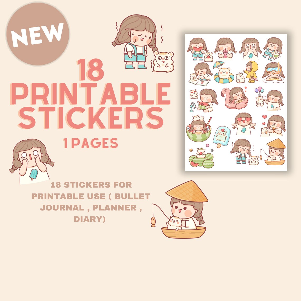 Printable Stickers, Cute Stickers, Digital Stickers, Stickers, Kawaii