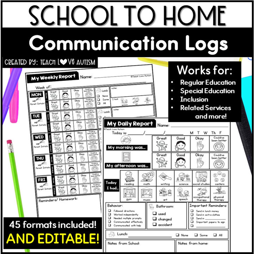 Editable School & Home Communication Logs | Back to School - Etsy
