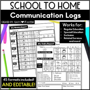 Editable School & Home Communication Logs | Back to School - Etsy