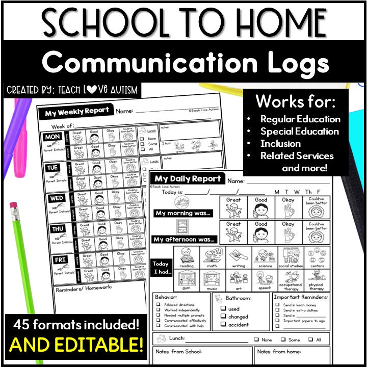Editable School & Home Communication Logs | Back to School - Etsy