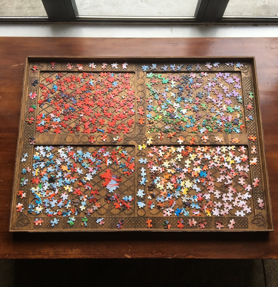 Engraved Puzzle Tray: Handmade Wooden Stained Douglas Fir 1000, XL ...