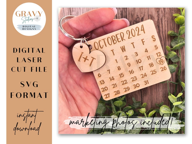 Laser Cut Calendar Keychain SVG File: Save the Date, Anniversary - Etsy
