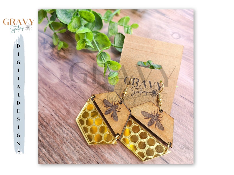 Honeycomb Bee Earring Laser Cut File Spring Earring Design Bee Earring ...