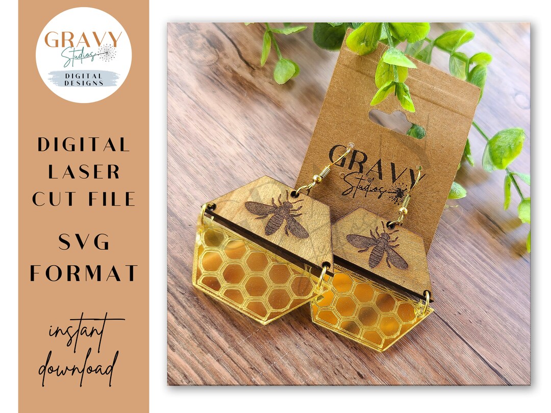 Honeycomb Bee Earring Laser Cut File | Spring Earring Design | Bee ...