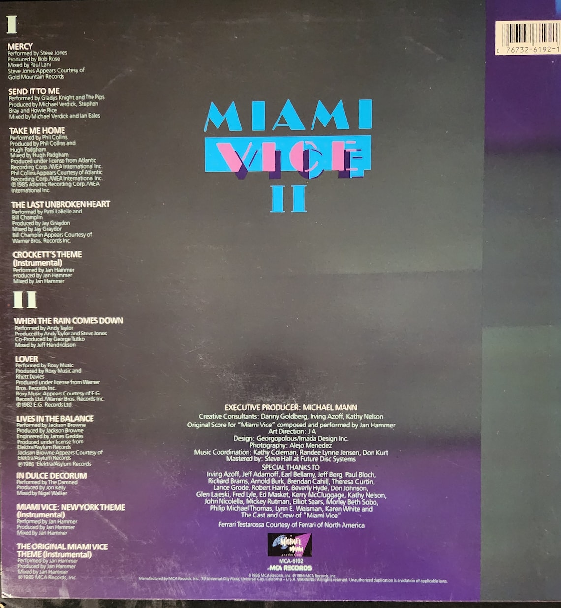 Miami Vice II Music From the Series. Vintage 1986 Vinyl Record. FREE ...